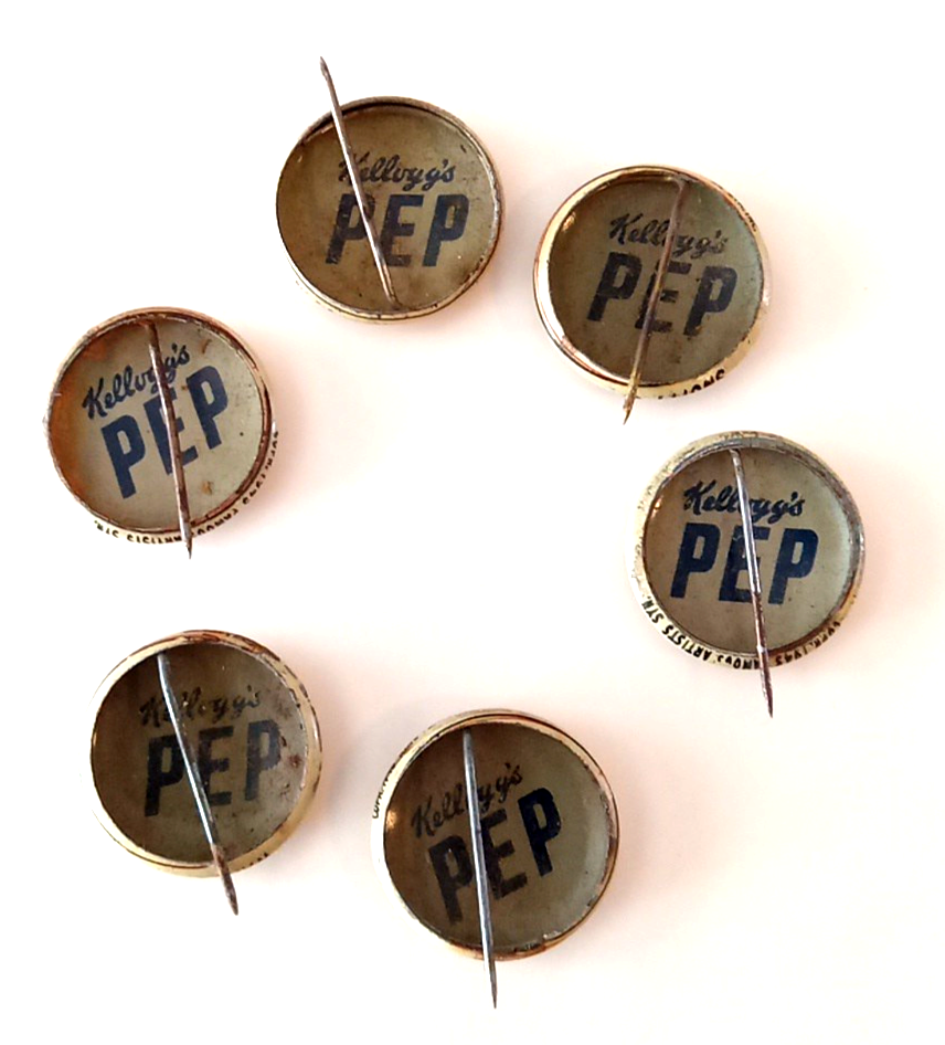 Lot of 6 1940's Kellogg's PEP Pinback Button MALE Cartoon Comic Strip ...