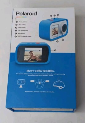 Polaroid ID922 Blue Streaming Cam Digital Action Waterproof Camera 4K ...