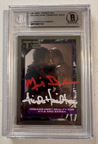 Linda Hamilton Michael Biehn Signed 1991 Impel Terminator Autograph ...