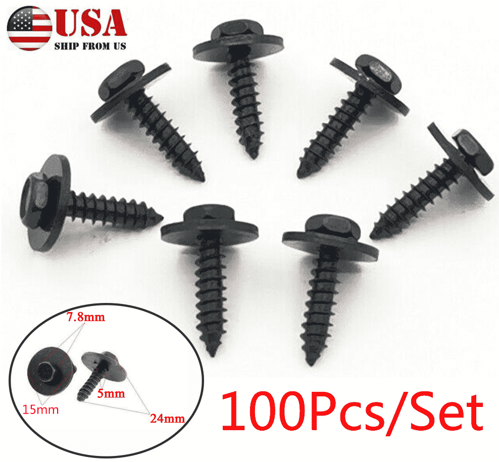 100X Metal Auto Car Screw Body Fender Bumper Retainer Clips 7.8mm Hex ...