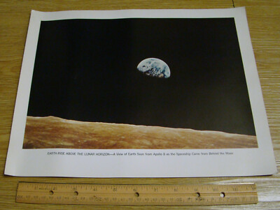 Vintage 11x14 Apollo 8 Earth & Lunar Horizon Photo old poster nasa moon ...