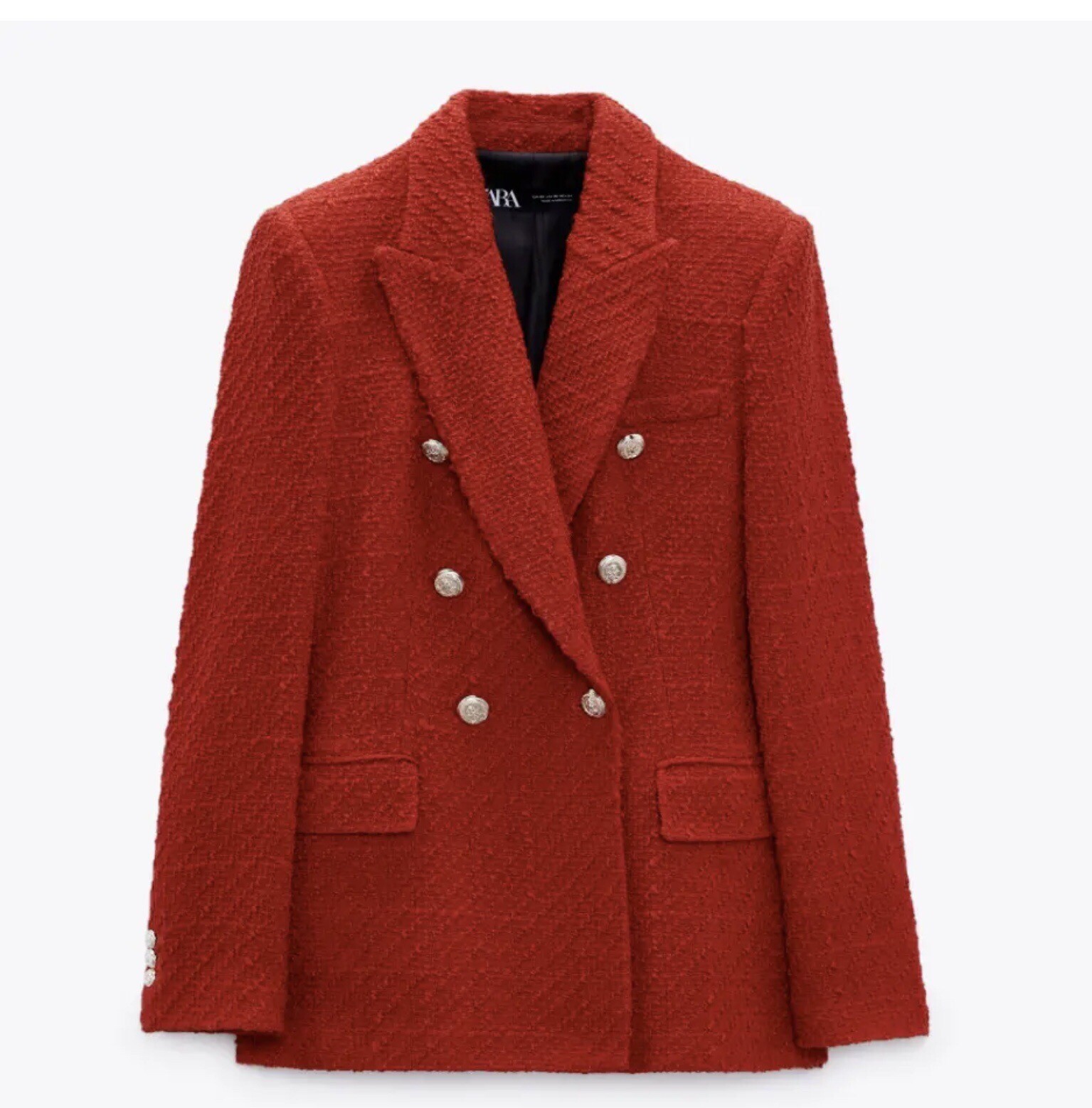 RARE ZARA RED DOUBLR BREASTED TWEED BOUCLE KNITTED BLAZER JACKET SIZE ...