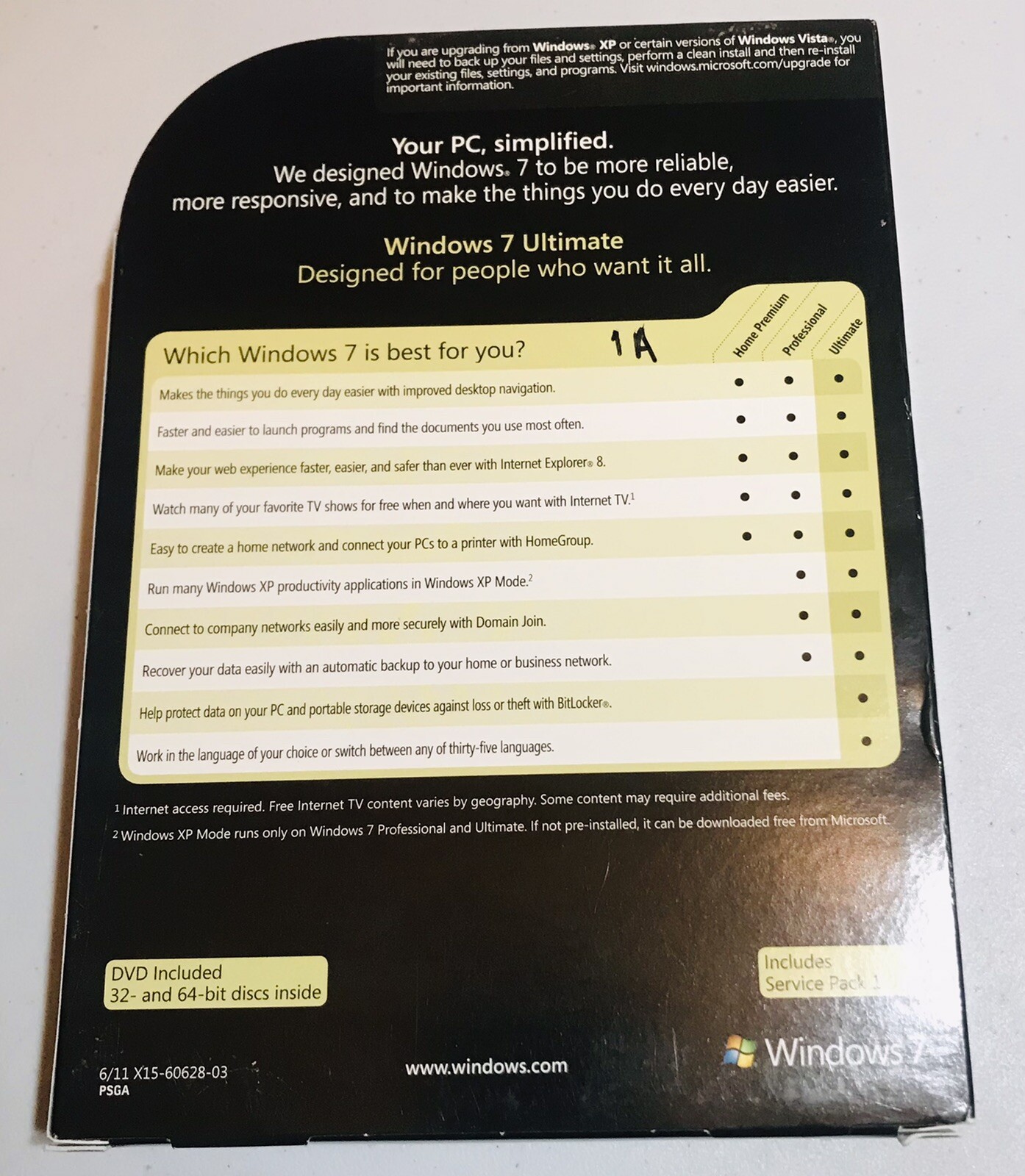 Microsoft Windows 7 Ultimate 32 Bit and 64 Bit DVDs MS Pre-owned ...