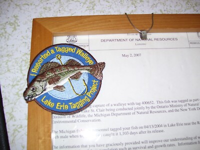 I REPORTED A TAGGED Walleye - Lake Erie tagging project 2007 PATCH ...