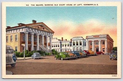 The Square Showing the Old Court House Newberry, South Carolina Linen ...