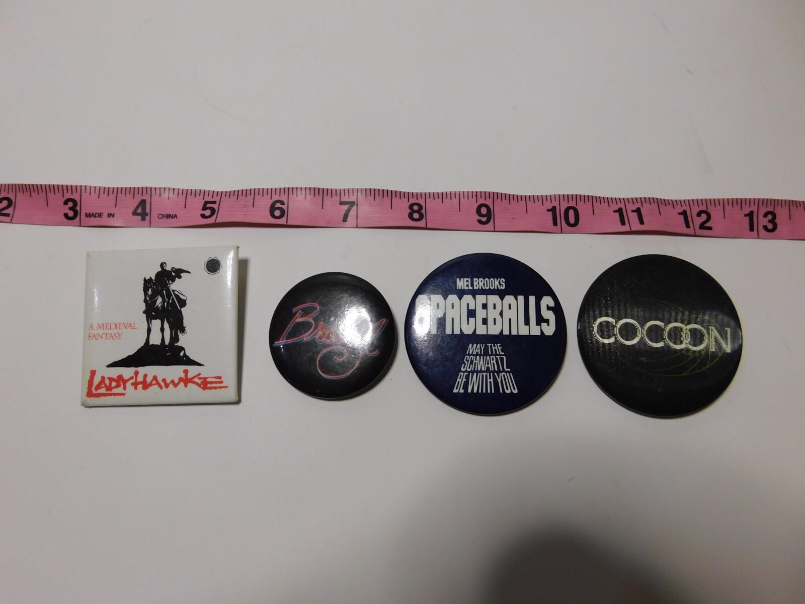 Set of 4 VINTAGE Movie pins bundle: Ladyhawke, Brazil, Spaceballs ...