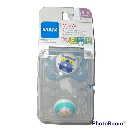MAM Mini Air 2 pk. 0-6 m Pacifiers RACOON OWL Blue Mint Green NIP | eBay