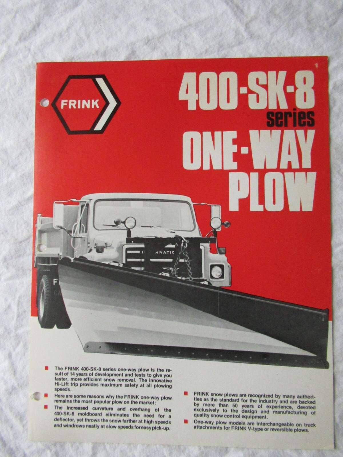 Frink Metro 400-SK-8 Snow Plow Snowplow Removal Specification Sheet ...