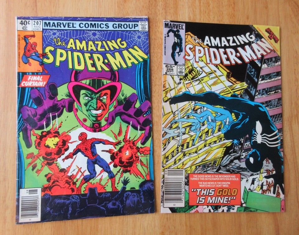 4 Newsstand Marvels: AMAZING SPIDER-MAN #207, 268•AVENGERS #259•IRON ...