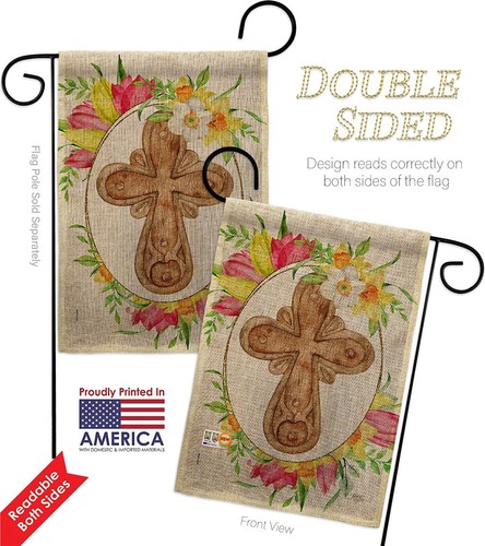 Wood Cross Burlap Garden Flag - Pack Religious Faith Hope Grace Peace ...