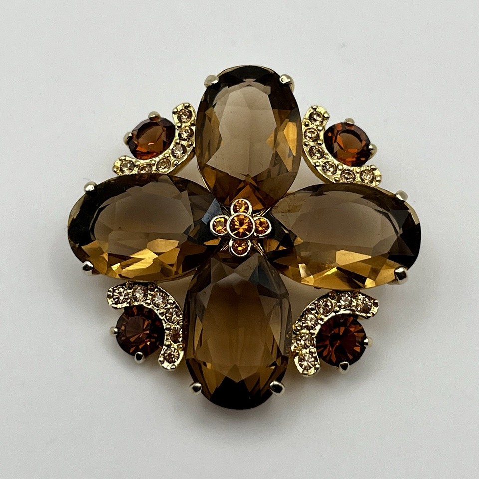 Vintage Monet Brown & Amber Color Crystal Brooch | eBay