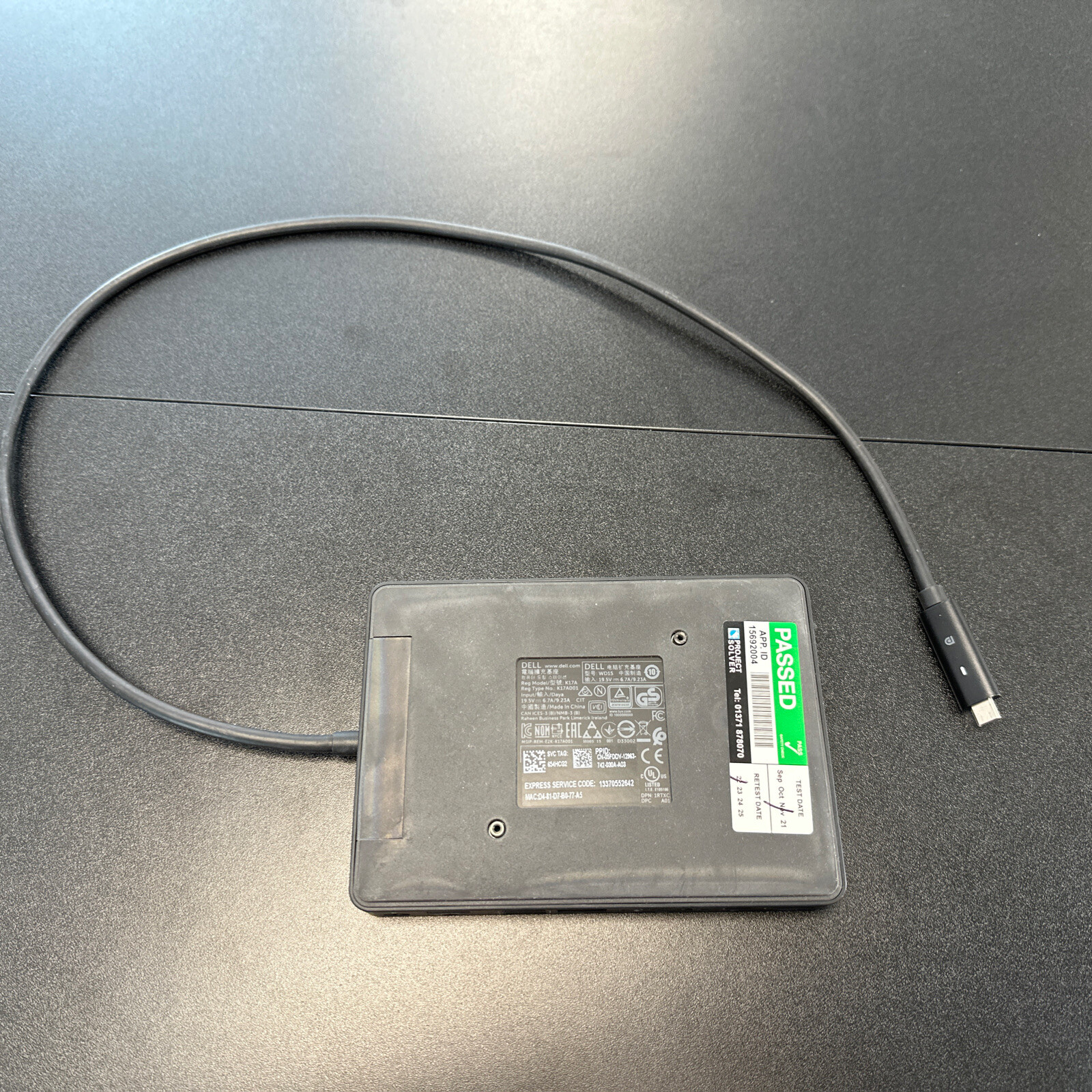 Dell K17A WD15 Docking Station Thunderbolt USB-C 4K Black (with 180W ...