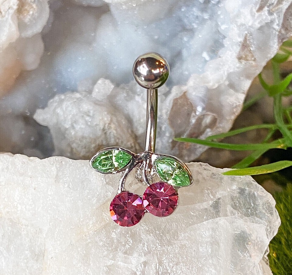 1pc Cherry CZ Gem Belly Ring Navel Piercing Pierced Naval Cherries Body ...