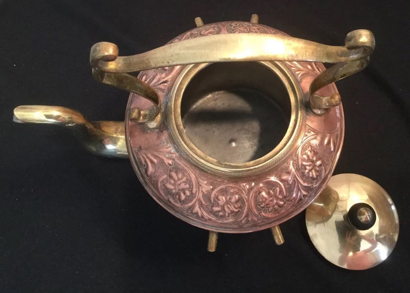ANTIQUE COPPER BRASS TEA POT KETTLE ON STAND | eBay