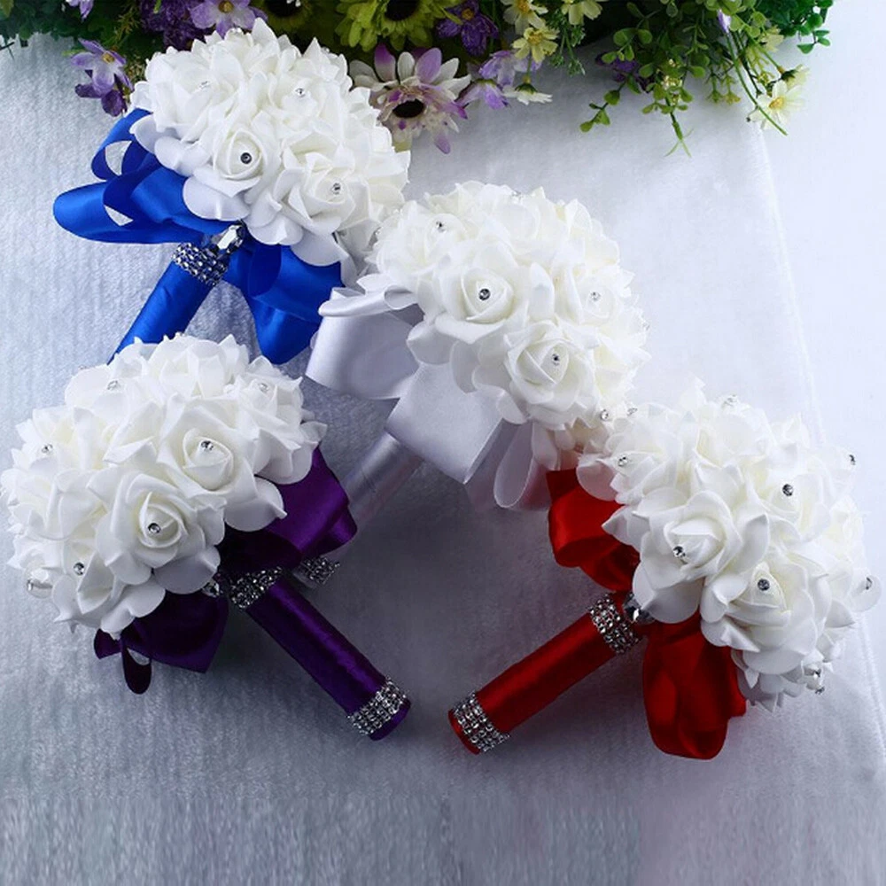 White Rose Bouquet With Purple Crystals