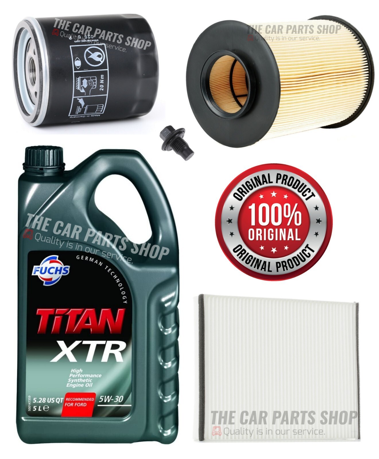 FITS FORD FOCUS 1.6 ZETEC 11-14 SERVICE KIT 5L FUCHS & AIR OIL CABIN ...