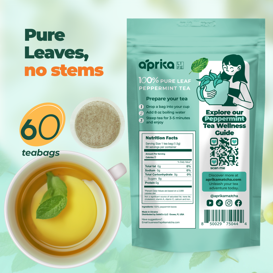 Pure Peppermint Tea - no stems, 100% Natural Herbal Tea, 60 bags, USA ...