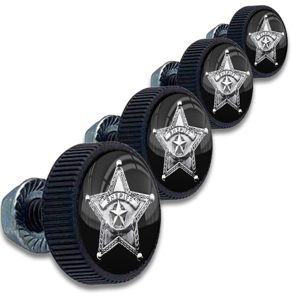 4 Pc SHERIFF BADGE Black License Plate Frame Tag Bolt Screw Harley ...