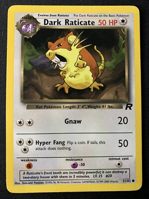 Pokemon TCG Dark Raticate Team Rocket 51/82 Unlimited Common Card WOTC ...