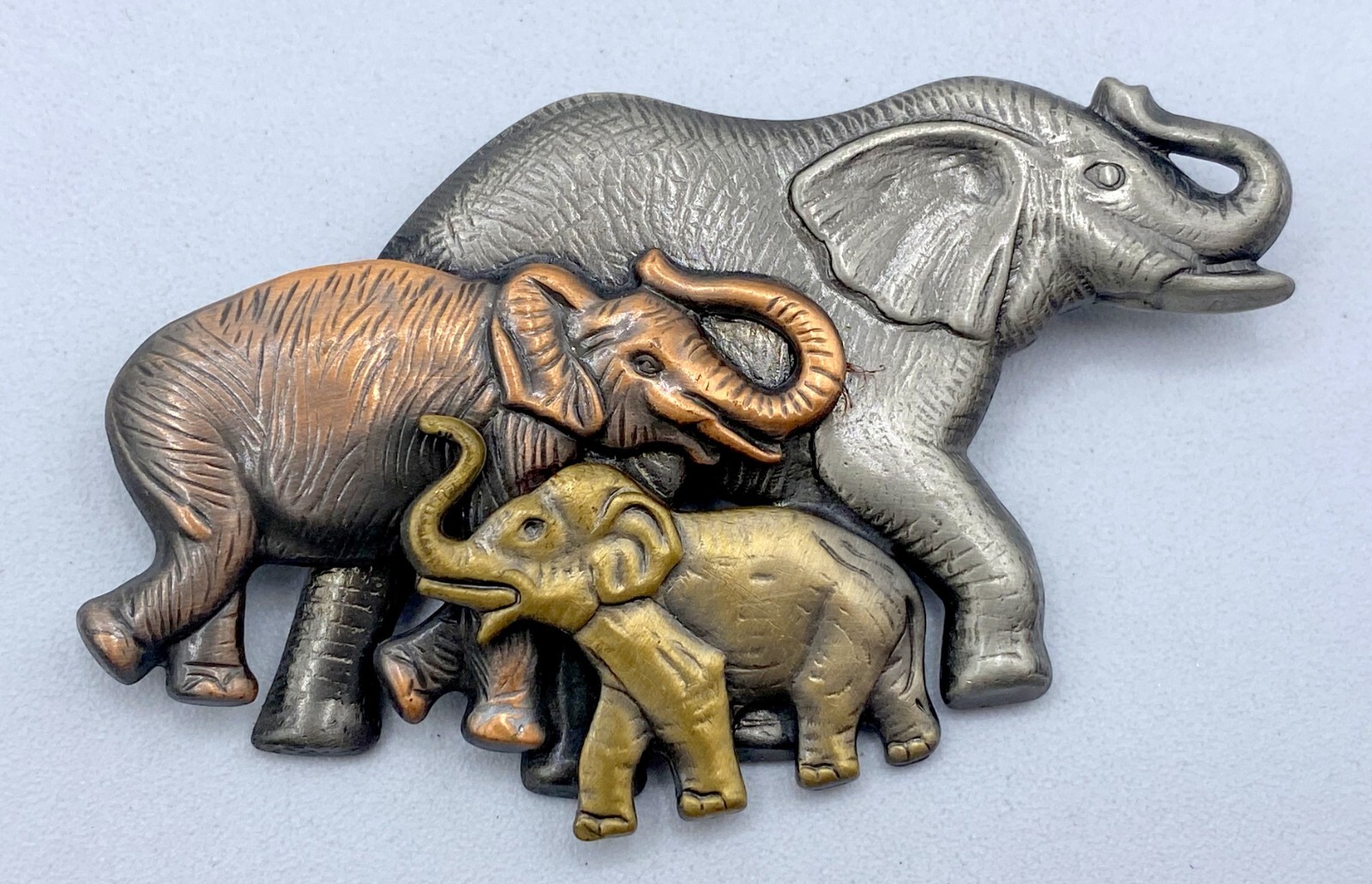 C2-871 VINTAGE BROOCH MIXED METAL PIN 2.25" ELEPHANTS ANIMAL | eBay