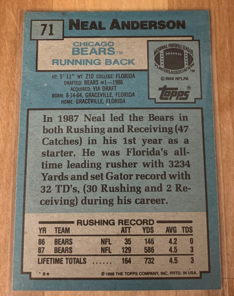 1988 Topps Neal Anderson Rookie Card RC | eBay
