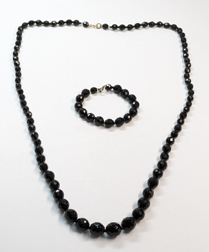 VTG French Jet Black Glass Faceted Beaded Graduated Necklace & Bracelet ...