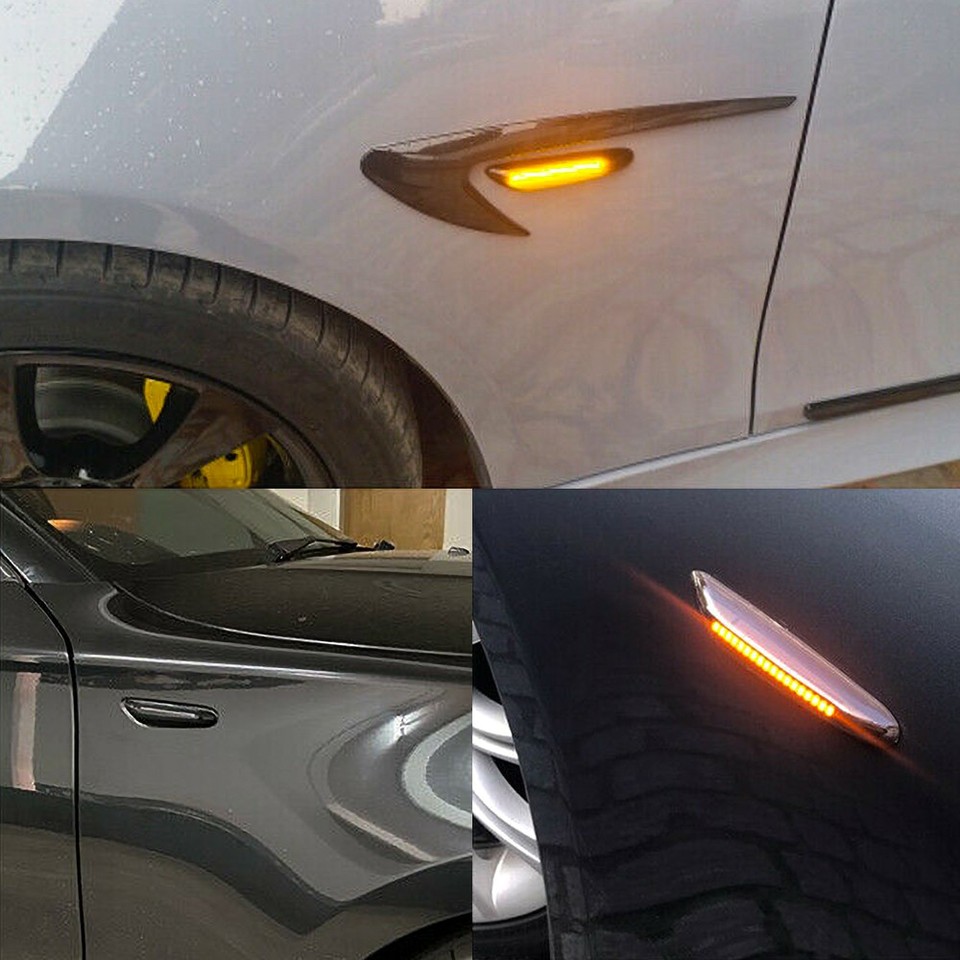 For BMW E46 E60 E82 E88 E90 E92 LED Side Indicator Repeater Light Black ...