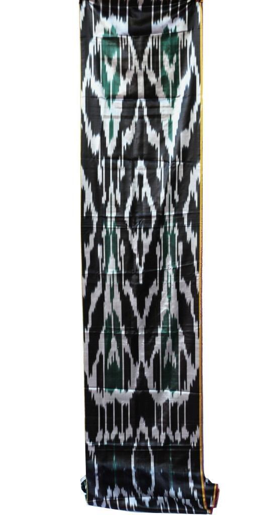UZBEK USSR(192.9"-490cm)HAND CRAFTED IKAT HAN ATLAS FABRIC 70%SILK-30 ...