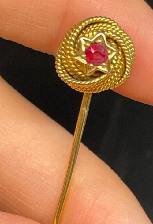 Victorian Gold Stick Pin 14K Knot Design - Gem