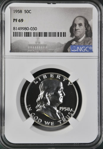1958 Proof Franklin Half Dollar - NGC PF 69 Benjamin Franklin Label FR ...