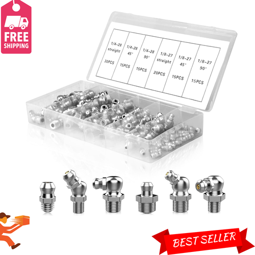 110Pcs Hydraulic Grease Fittings Assortment Kit, SAE Zerk Fittings: 1/4" &... | eBay