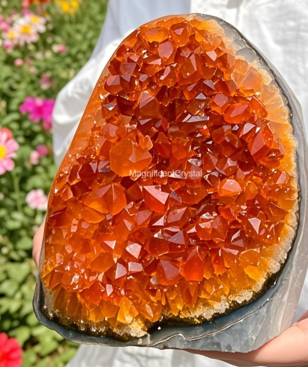 300G+Large Rare Orange Geode Quartz Cluster Crystal Healing Reiki Home ...