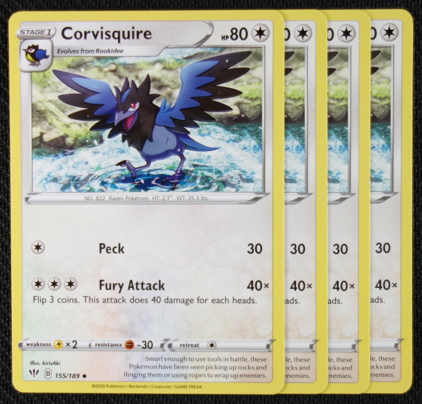 Pokemon Cards 4x Corvisquire 155/189 Playset Darkness Ablaze NM/M | eBay