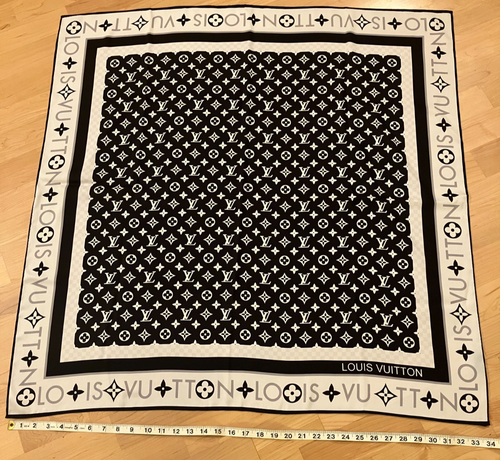 LOUIS VUITTON Monogram LV Logo Scarf Wrap 100% Silk 34x34 Inch in good ...