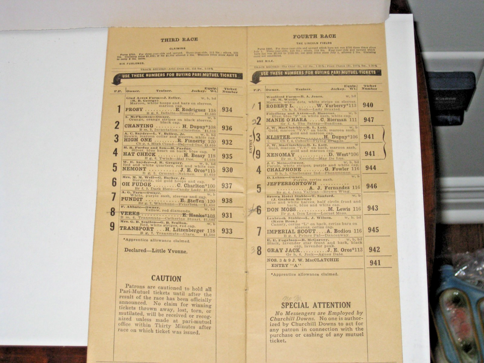 Vintage 1939-- Official Churchill Downs--65th Kentucky Derby Program ...