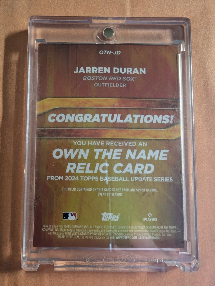 2024 Topps Update Series - Own the Name #OTN-JD Jarren Duran 1/1 | eBay