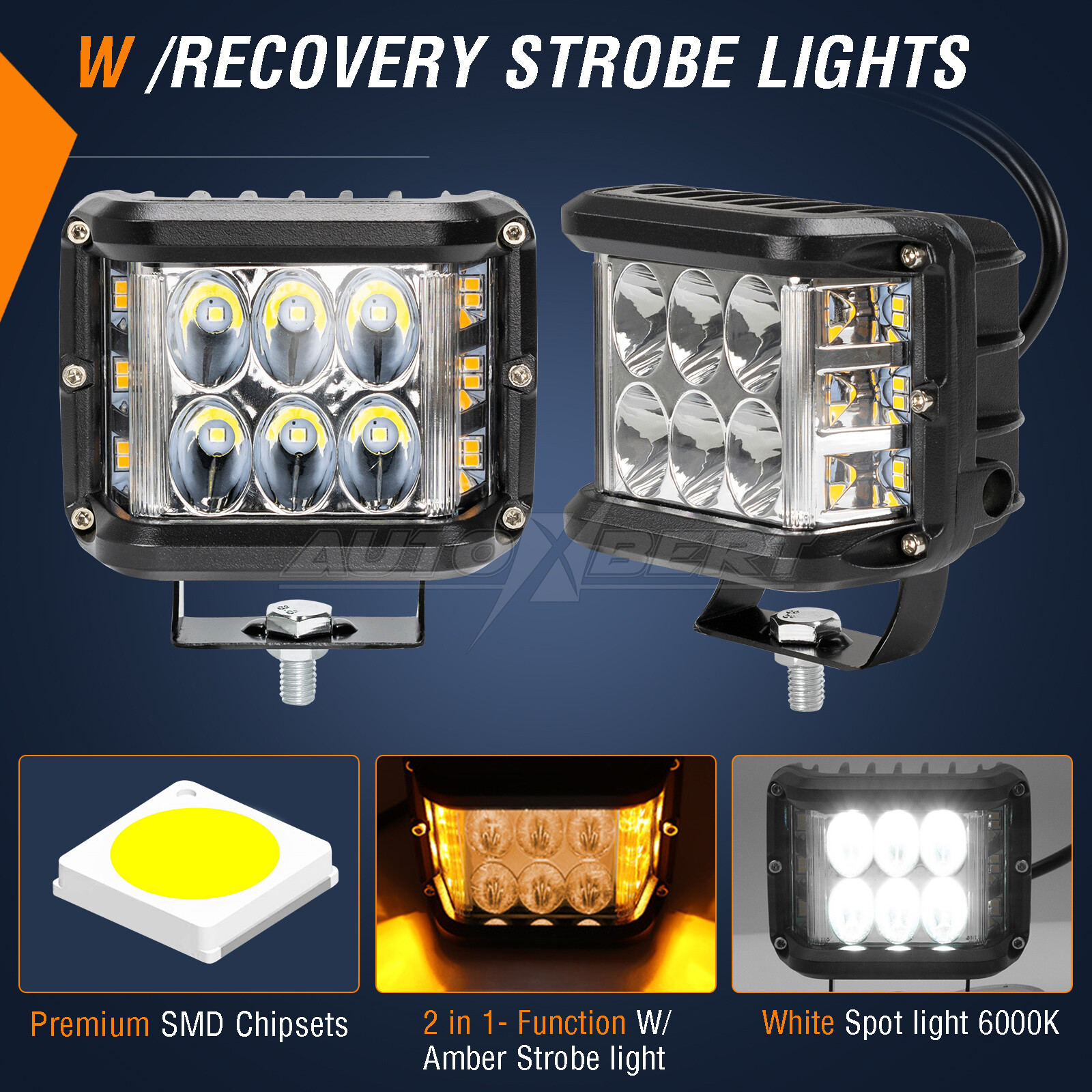 2pcs 4 INCH LED Light Pods Offroad Work Lights Flashing Beacon Strobe ...