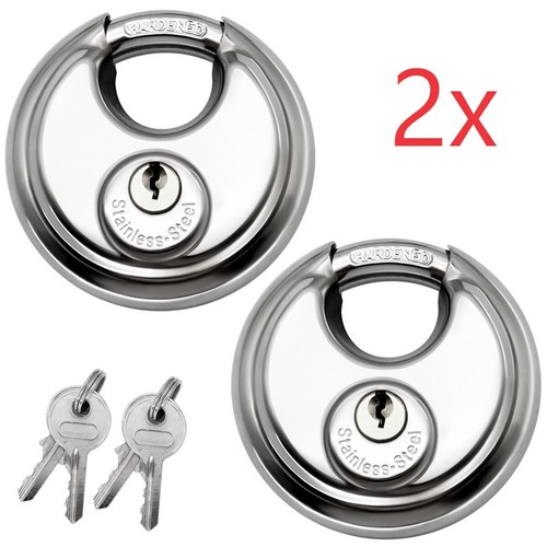 2 Round Lock Padlock Storage Unit Key Stainless Steel Cylinder ...