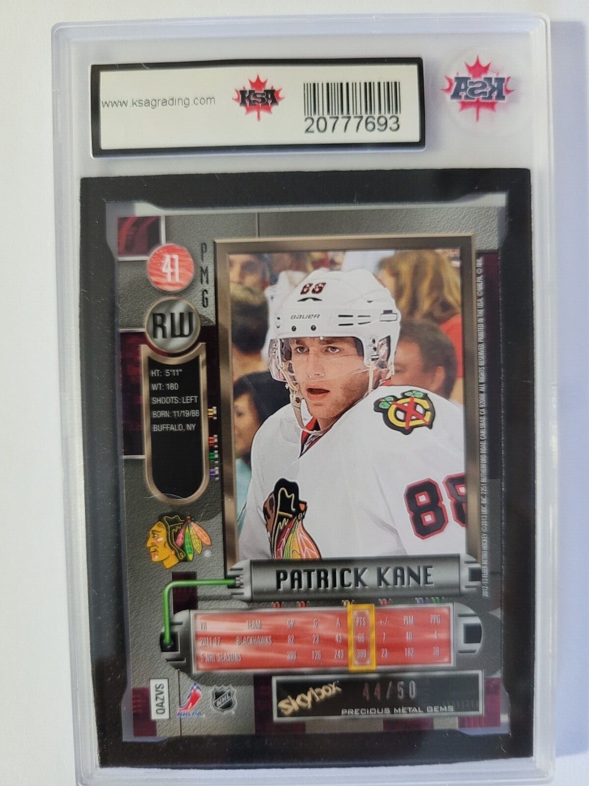 Patrick Kane 2012-13 Precious Metal Gem BLUE Hockey Card #44/50 KSA ...