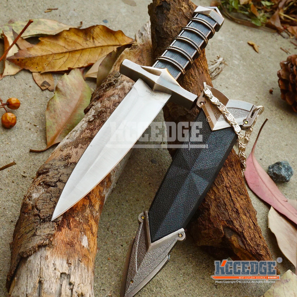 11" ASSASSIN DAGGER Medieval Knights Fixed Blade Double Edged Knife w ...