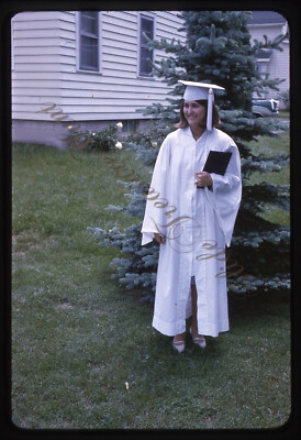 High School Graduation Teenage Girl Cap Gown 1960s Slide 35mm Robin | eBay