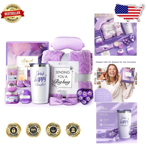 Elegant Lavender Spa Gift Basket – Cozy Flannel Blanket & Self-Care ...