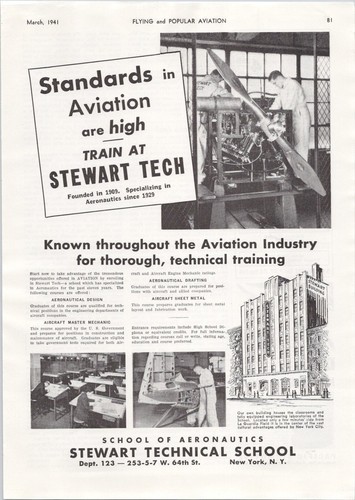 Stewart Technical School 1941 Vintage Aviation Print Ad Flyer NYC | eBay