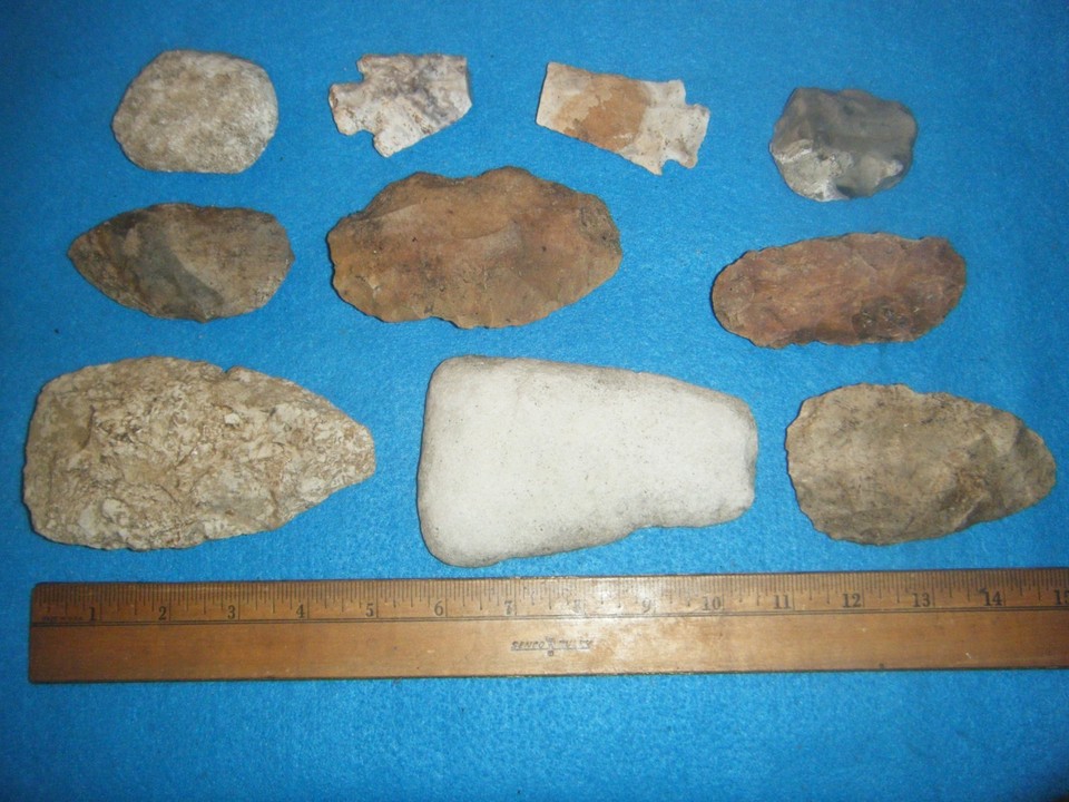 LOT OF 10 INDIAN ARTIFACTS STONE AXE HEADS / SCRAPERS/HAND AXE FROM ...