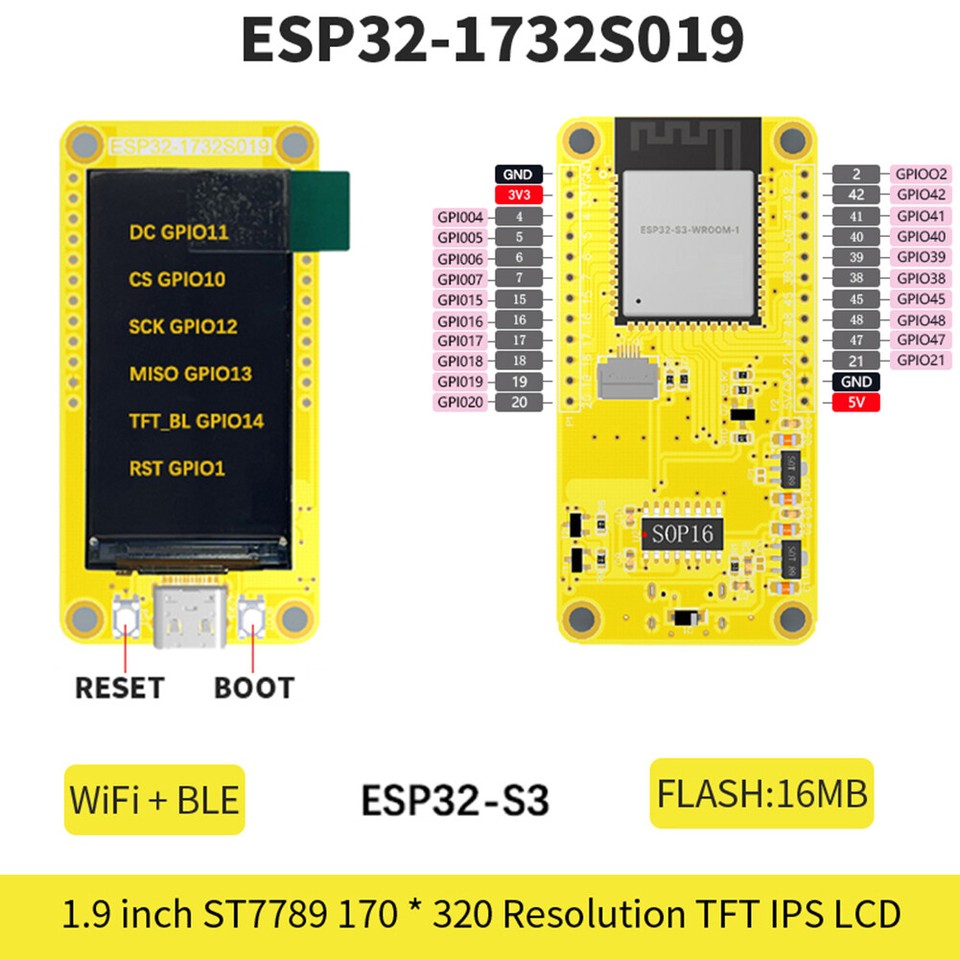 1.9 inch ESP32-S3 Display Screen ESP32-1732S019N-I IPS TFT LCD 170x320 ...