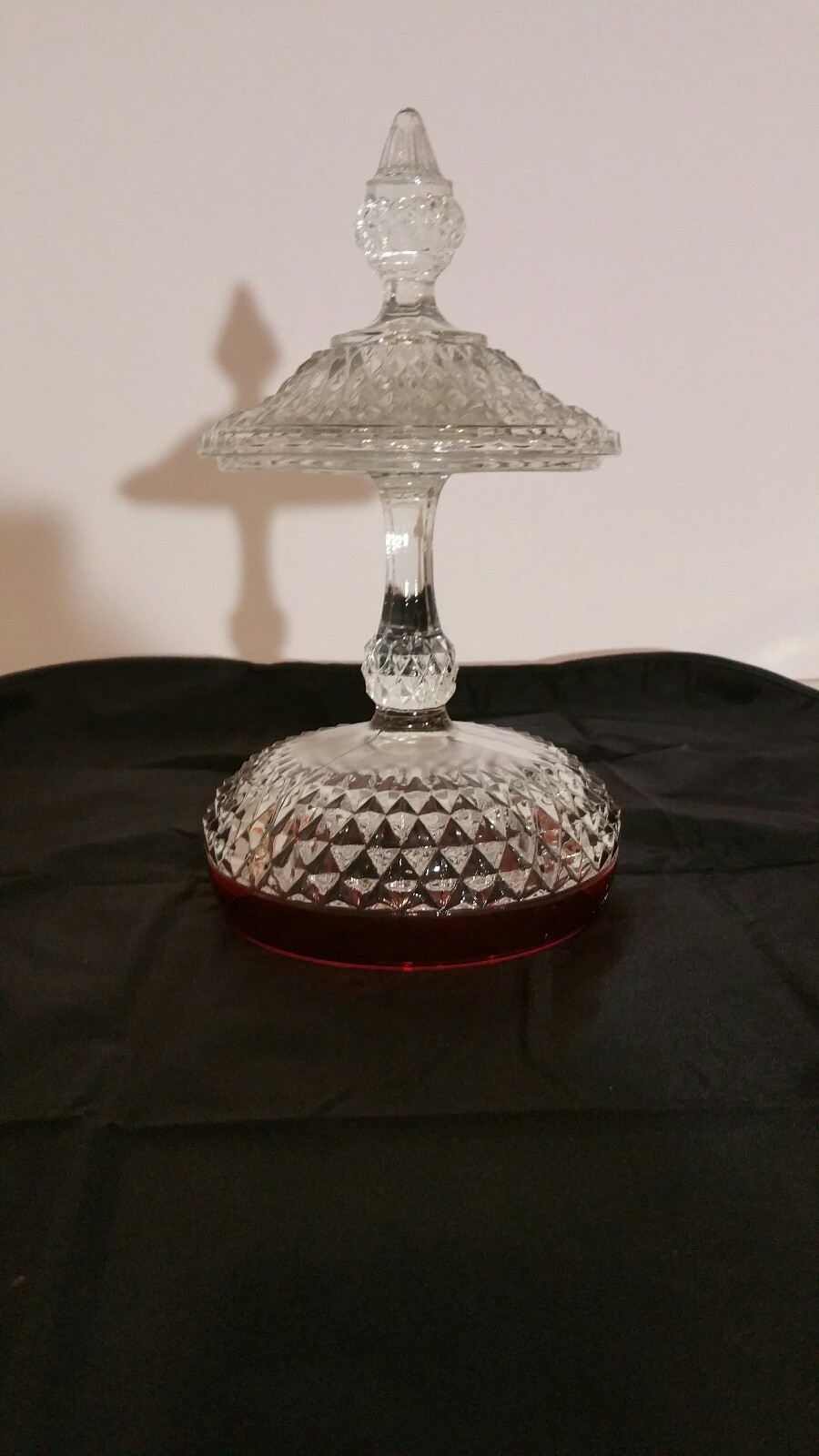 Tiara Pedestal Candy Dish Ruby Flash Diamond Point Cranberry Glass ...