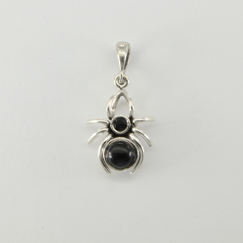 925 Sterling Silver - Round Black Onyx Drop / Dangle Spider Pendant | eBay