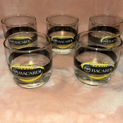 5 Bacardi Rum American Football Themed Short Cocktail Tumbler Glasses ...