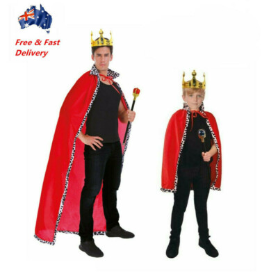 Adult Children King Prince Royal Red Cape With Crown Sceptre Set ...