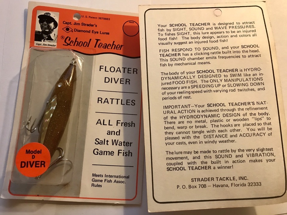 Lot of 2 Vintage Captain Jim Strader's School Teacher Fishing Lures ...